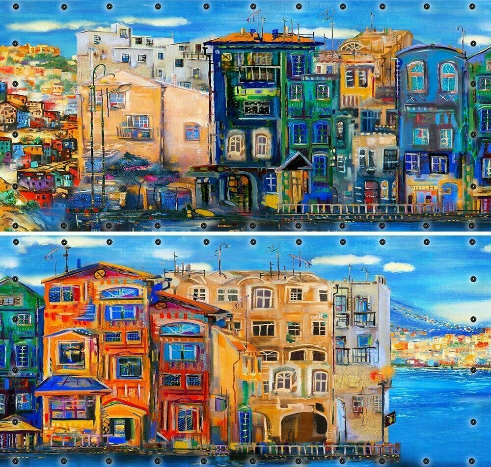 Фотосетка для забора и беседки, фотофасад для дачи и террасы с усиленным краем и установленными люверсами, ФС085-Л, панорама, комплект 6 метров из 2 полотен, 628х155 см
