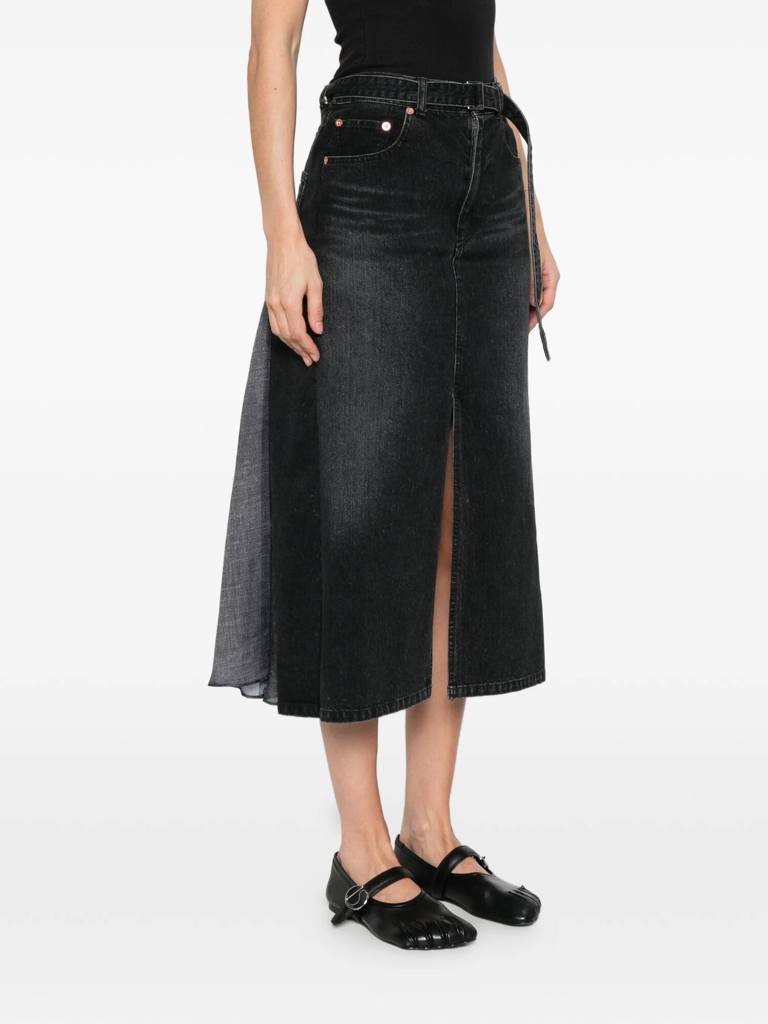 Юбка Sacai Belted split midi skirt, размер 44, черный — фото 1