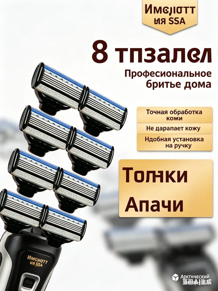 5-слойное ручное бритвенное лезвие Apache без ручки, синее, упаковка из 8 штук