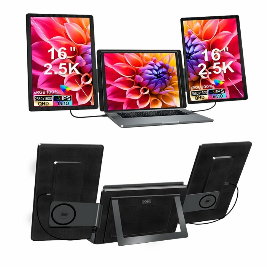 Портативный двойной экран 16 дюймов 2.5K IPS 100% sRGB, съемный, с HDR и Type-C