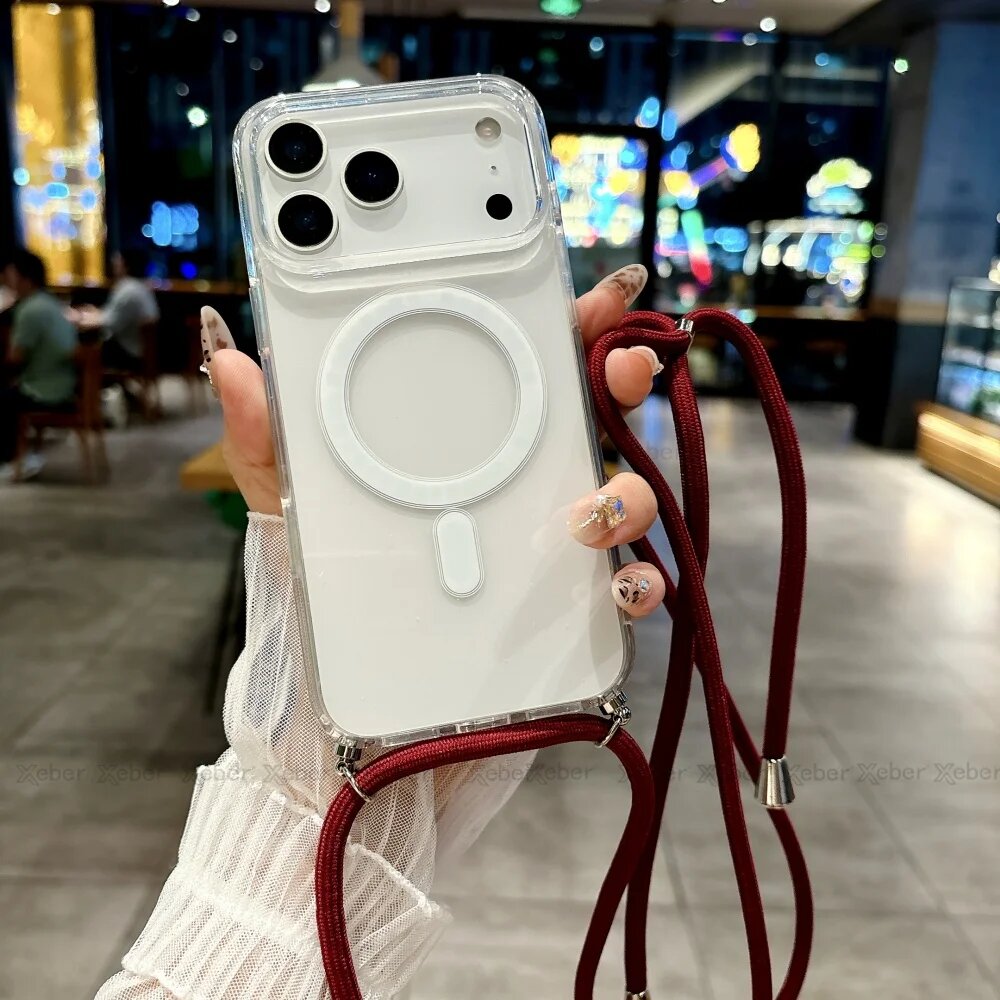 Чехол на iPhone 14 Plus с веревкой, Wine Red, Magsafe