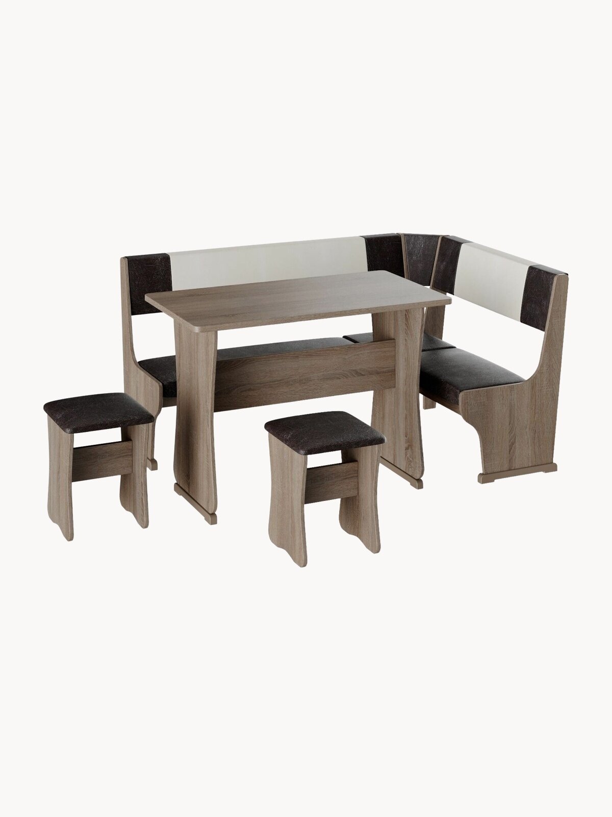 Кухонный уголок Гамма тип 1, BUDUNOV GROUP, Сонома трюфель/КЗ шоколад/беж, уголок со столом и табуретами, 150х110х80 см