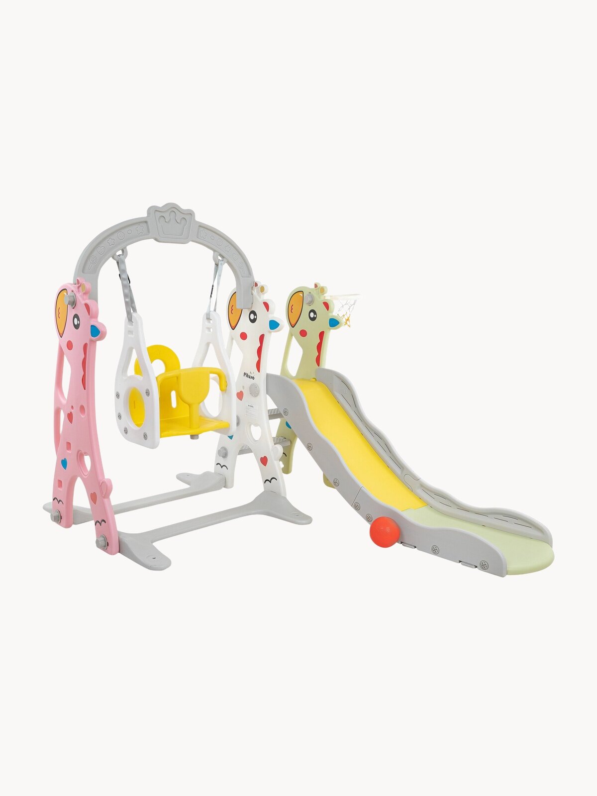 Горка-комплекс Pituso Жирафик ( горка + качели + баскетбольная стойка ) цветной