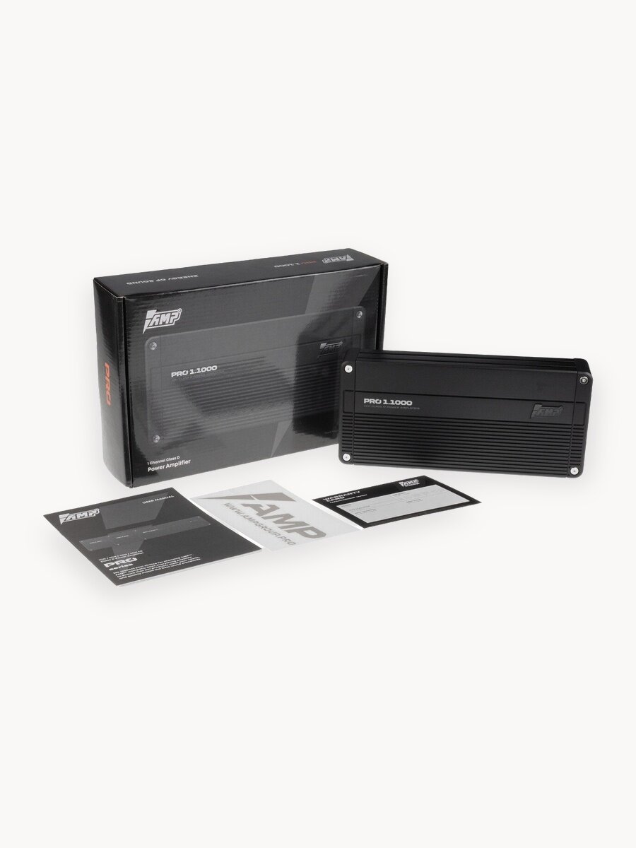 Автомобильный усилитель AMP PRO 1.1000, 1 канал, КНИ 15%, Bass Boost, мостовой режим
