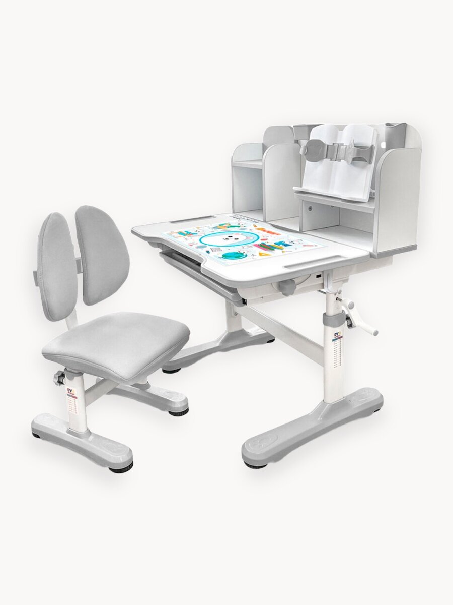 Растущий стол парта и стул детский комплект Ergokids Panda BD-28 серый