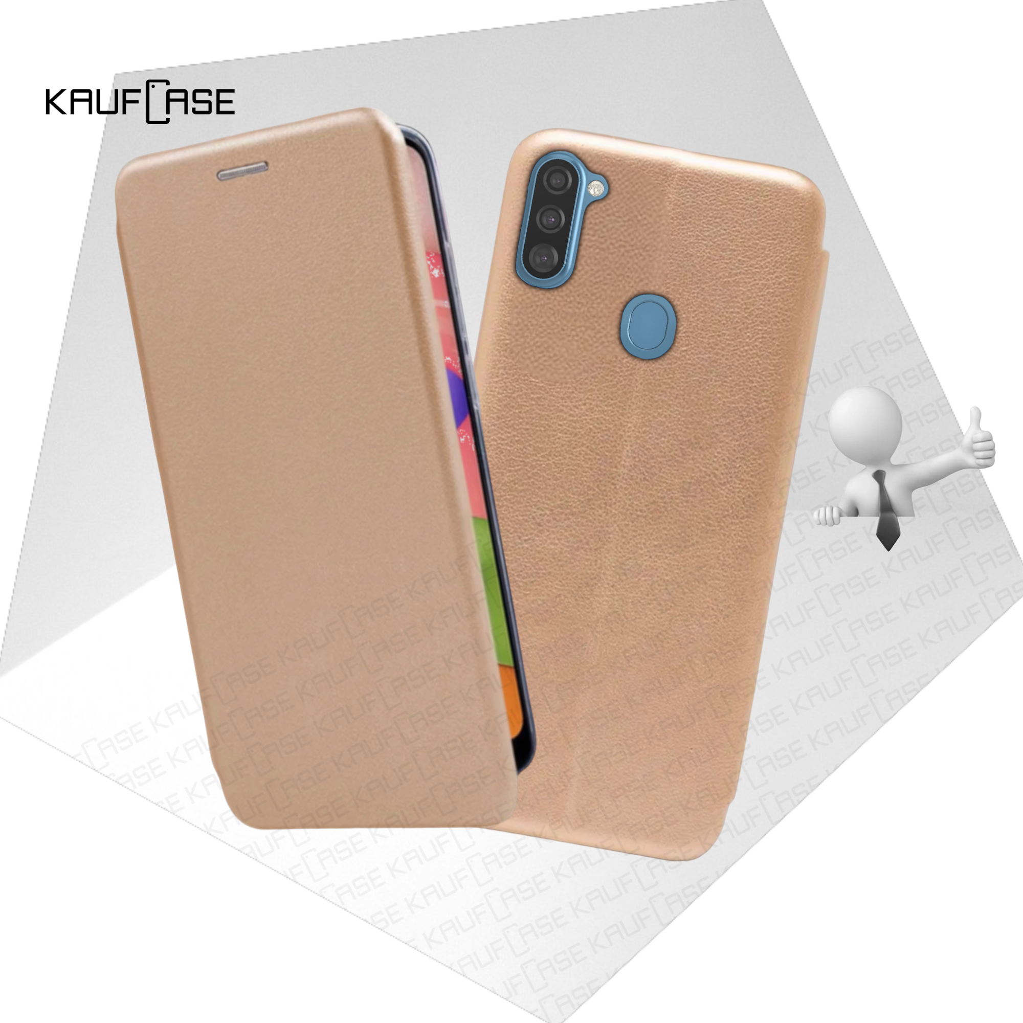 Чехол книжка для телефона Samsung A11 /M11 (A115 /M115) (6.4"), золото. Текстура под кожу