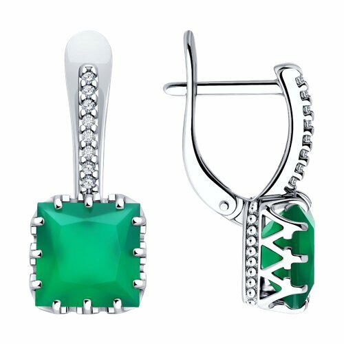 Серьги, серебро, 925 проба, родирование, фианит, агат