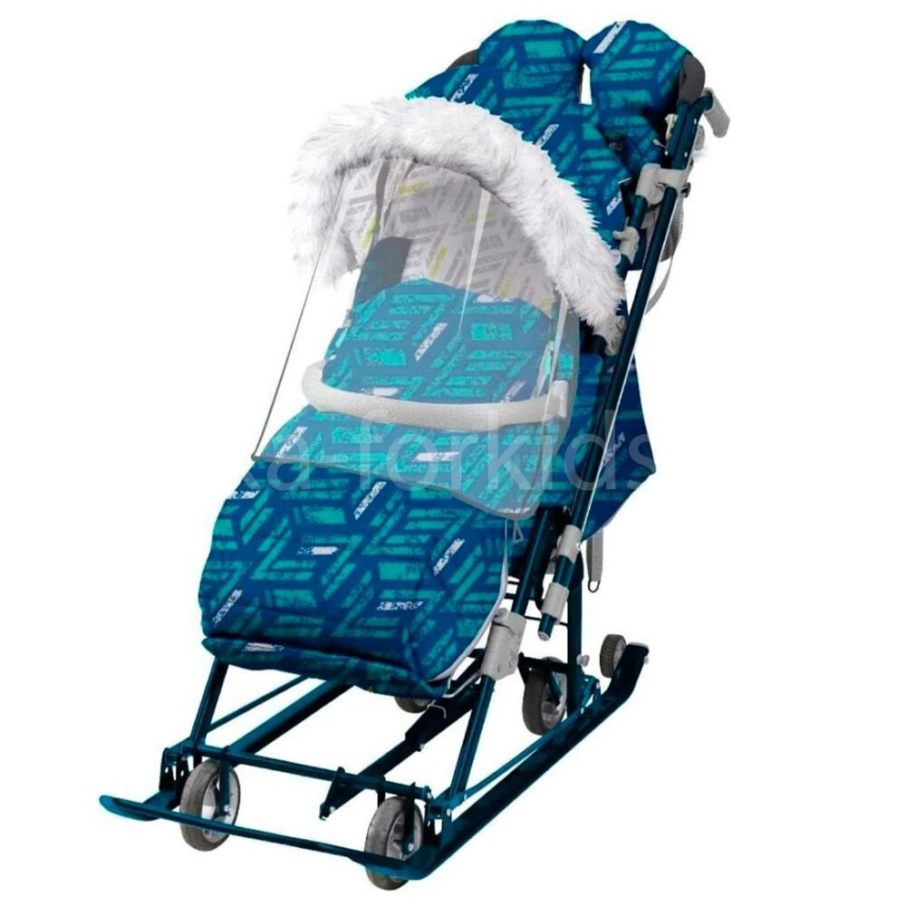 Санки-коляска Nika Ника Детям 7-8SK НД7-8SК, синий, перекидная ручка, варежки, сумочка, ветровик