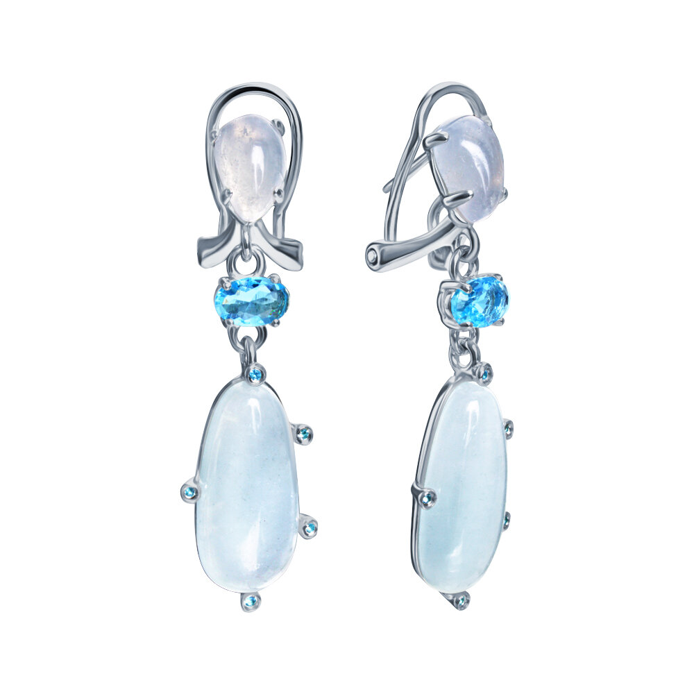 Серьги, серебро, 925 проба, халцедон
