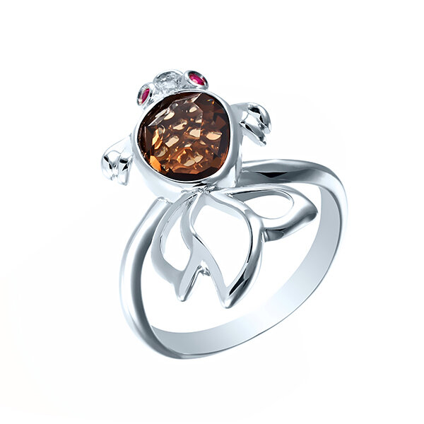 Кольцо, серебро, 925 проба, раухтопаз