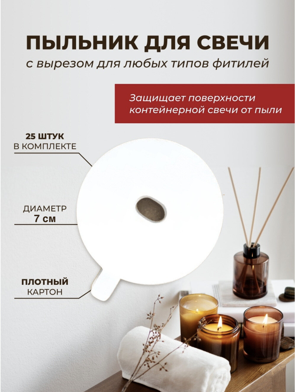 Пыльник для свечи The Wick, Белый, 7 см, 25 штук
