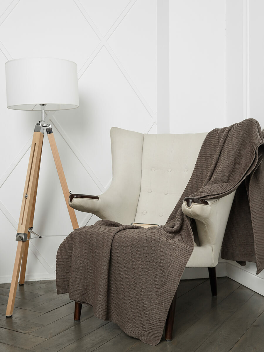 Плед вязаный VITACCI HOME MTP02-04, акриловый, 1.5 спальный, коричневый