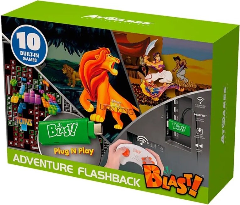 Игровая приставка Adventure Flashback Blast, с играми Аладдин, Maniac, Tetris и др.