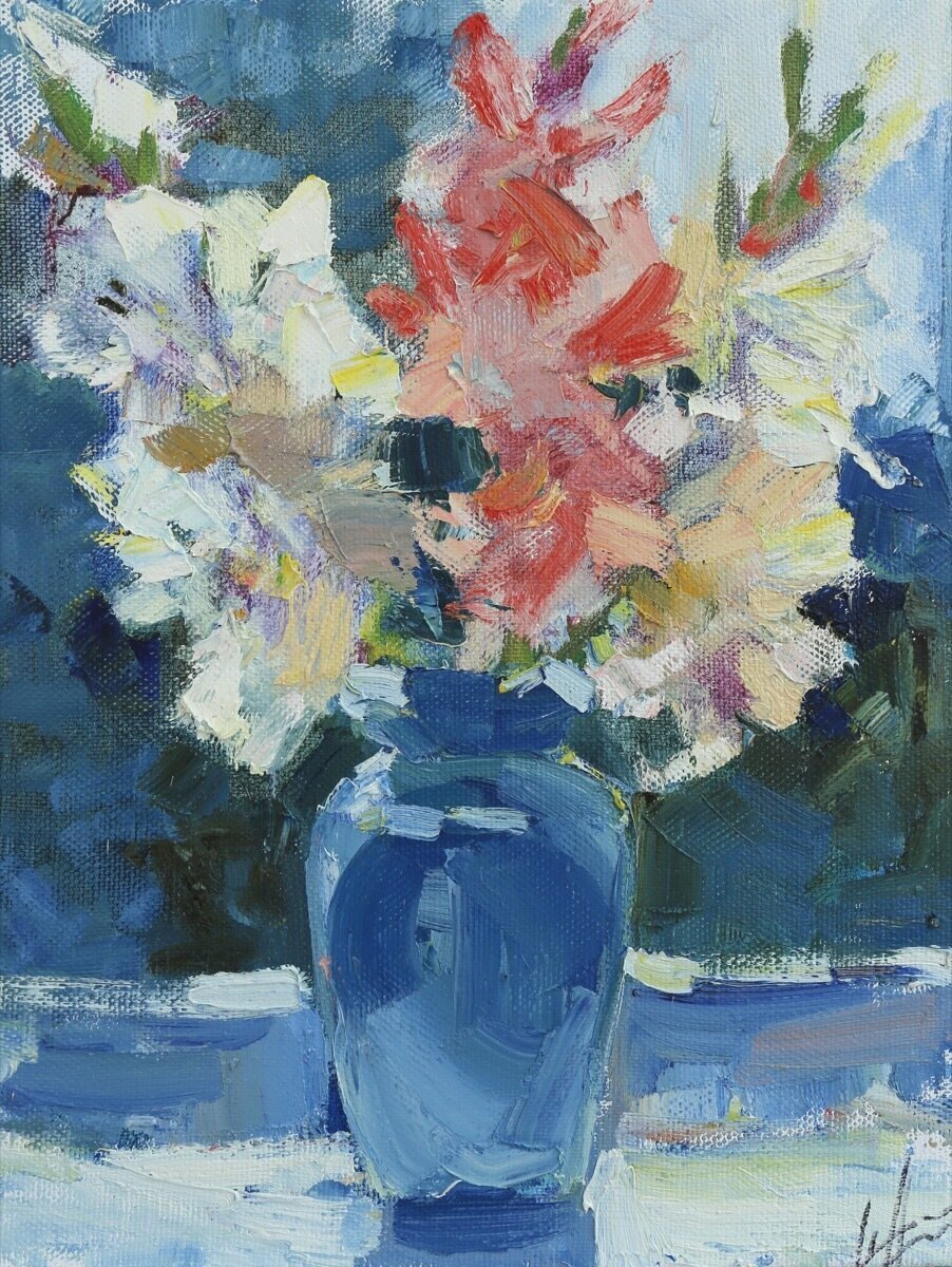 Картина маслом "Гладиолусы" 40х50см