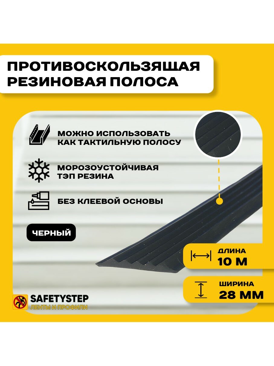 Противоскользящая полоса на ступени. Противоскользящая резиновая вставка 28 мм х 4 мм, цвет: черный, длина: 10 погонных метров