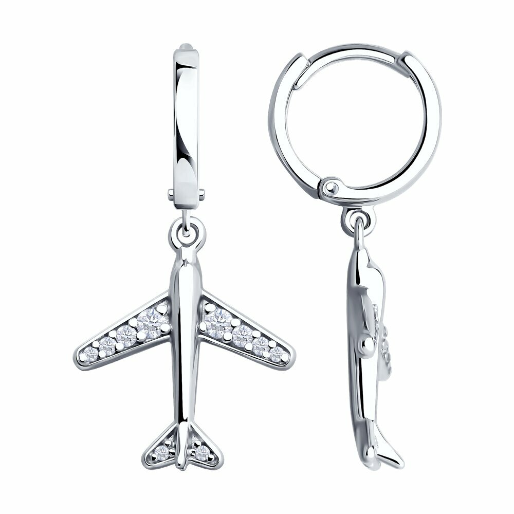 Серьги с подвесками, серебро, 925 проба, родирование, фианит