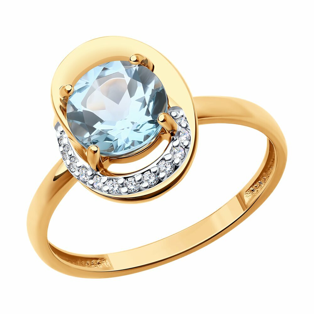 Кольцо, красное золото, 585 проба, топаз, фианит