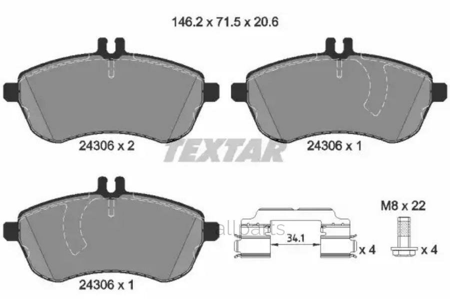 TEXTAR 2430601 Колодки передние с противошумной пластиной Q+ MB W204 TEXTAR 2430601