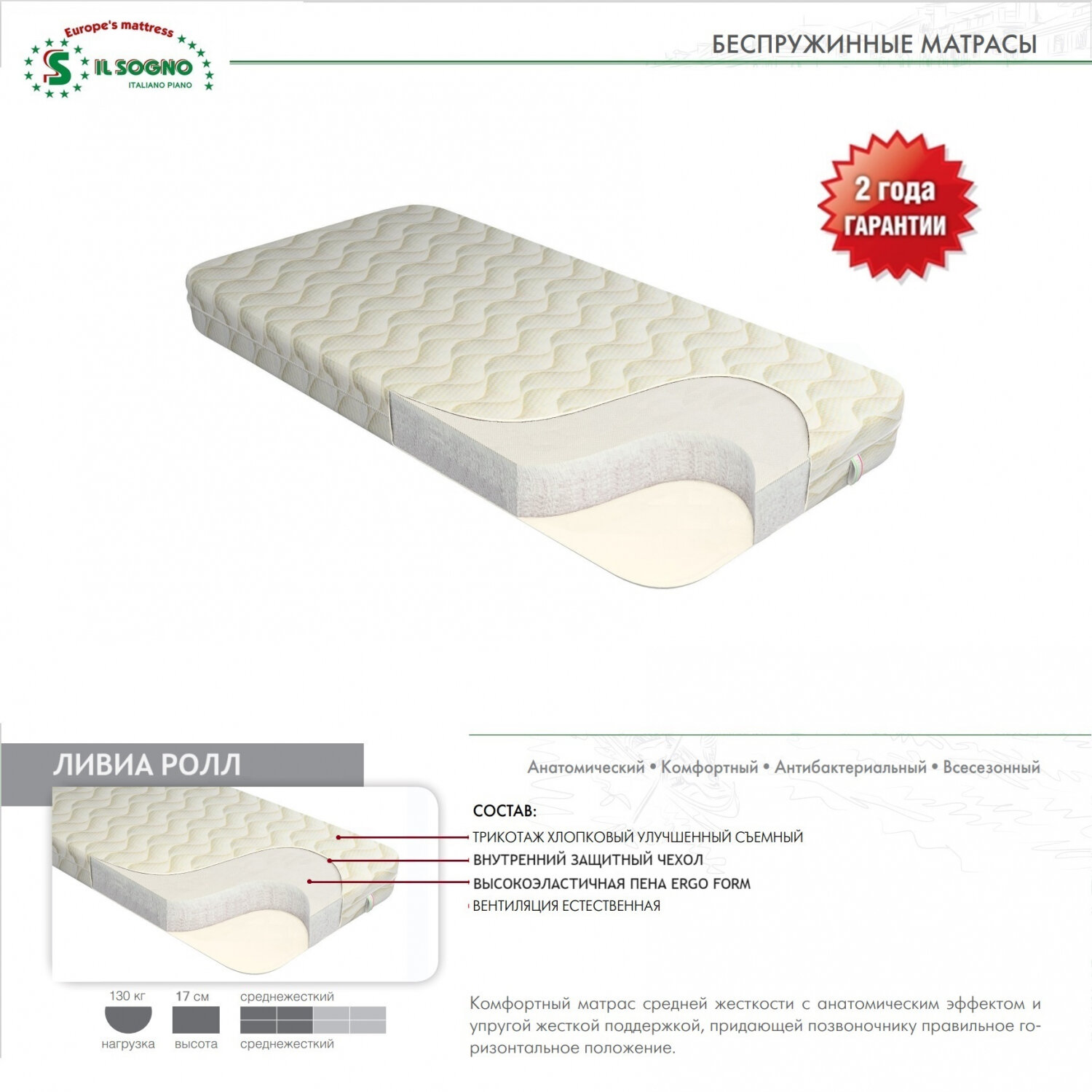 Матрас анатомический ливиа Ролл 17 см 160х200