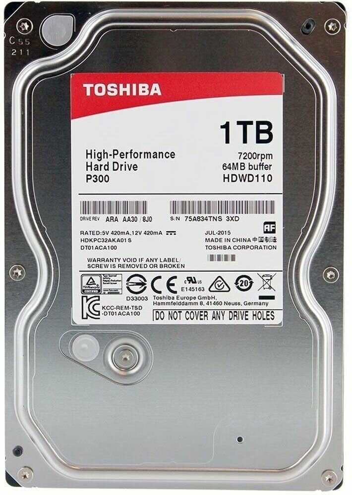 1TB внутренний жесткий диск Toshiba P300 (HDWD110UZSVA). Товар уцененный