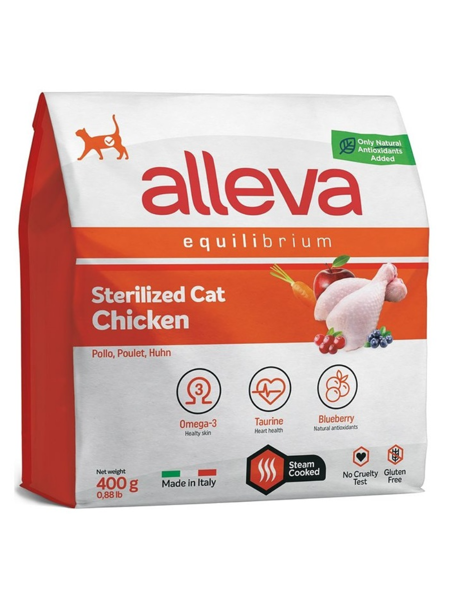 ALLEVA EQUILIBRIUM Корм для кастрированных котов и стерилизованных кошек с курицей 0,4 кг