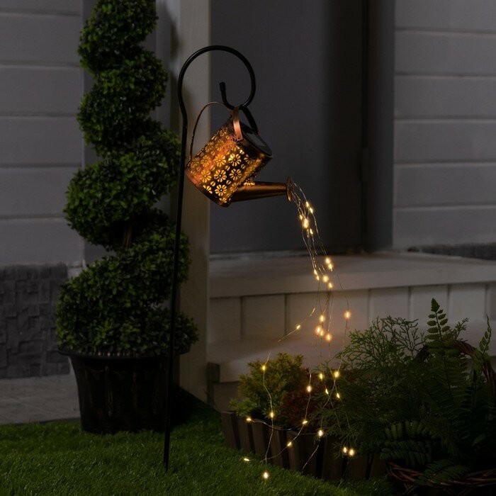 Фонарь подвесной на солнечной батарее "Лейка", 9.5х21х15 см, нити 60 см, 37 LED, Т/белый 10083627