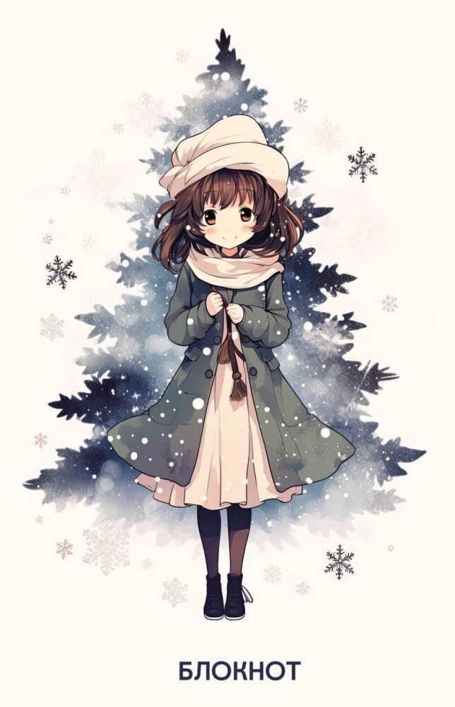 Аниме. Новогодний блокнот (А5, 64 л, цветной блок, белый)