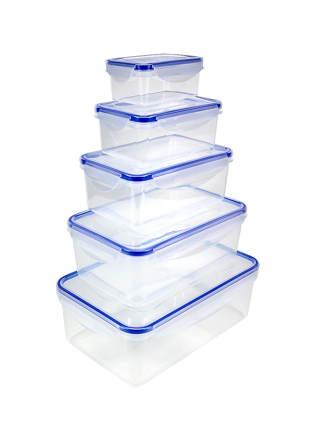 Набор герметичных контейнеров 5 шт. Kamille KM 20003 с крышками, для еды и хранения продуктов (0,18 л; 0,4 л; 0,8 л; 1,2 л; 2,2 л.)