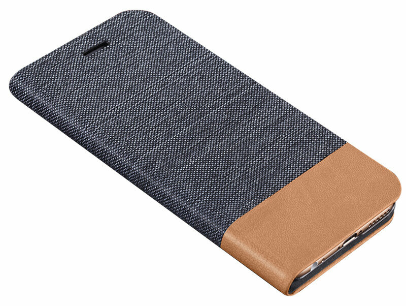 Чехол-книжка Чехол. ру для Samsung Galaxy A01 SM-A015F (2020) из водоотталкивающей ткани под джинсу с вставкой под кожу черный