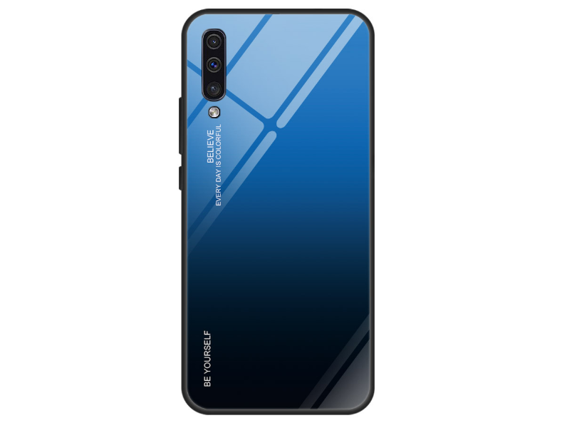 Чехол-бампер MyPads для Samsung Galaxy A90 стеклянный из закаленного стекла с эффектом градиент зеркальный блестящий переливающийся синий