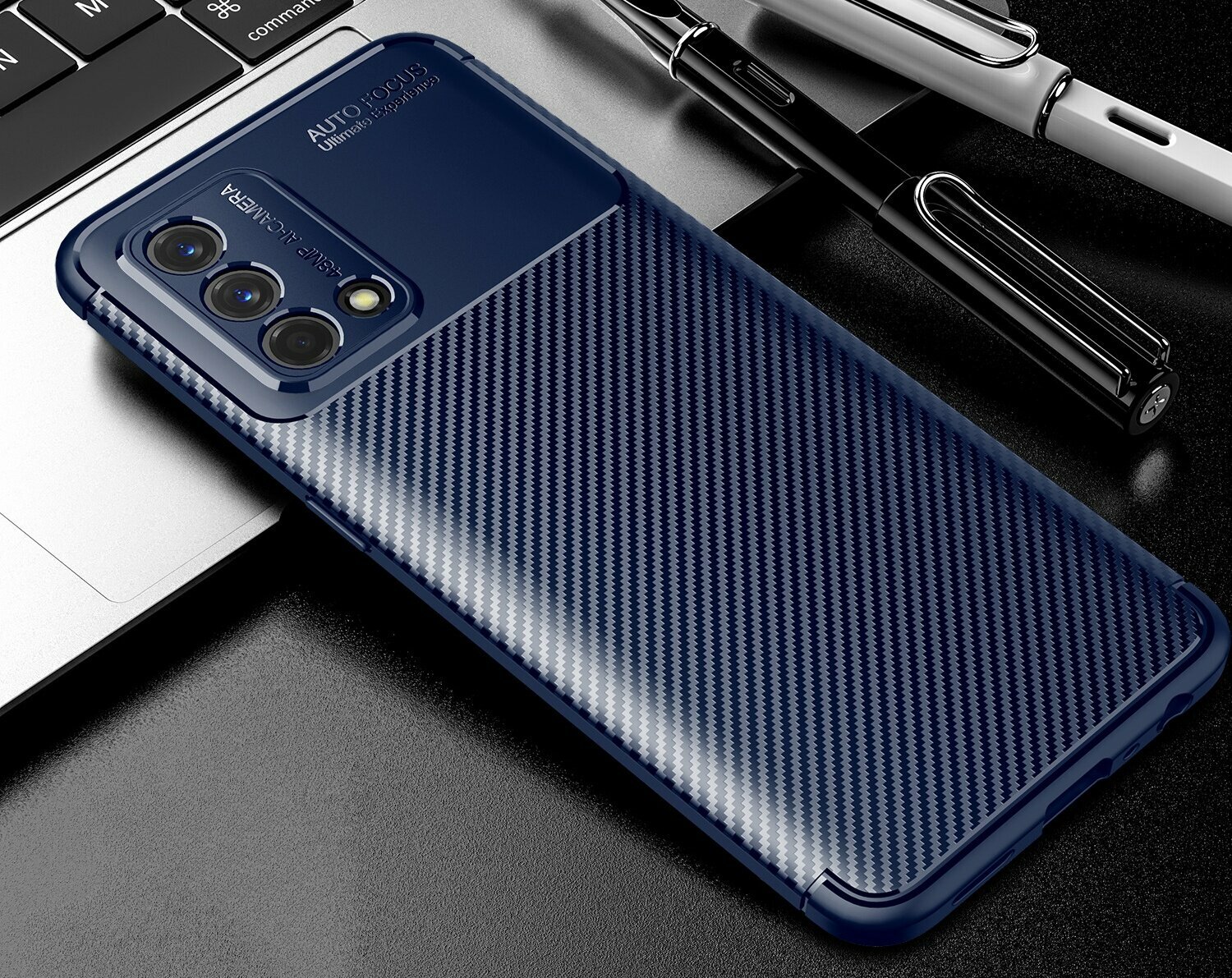 Чехол MyPads "Карбон", для OPPO A74/F19, силиконовый, тонкий, синий