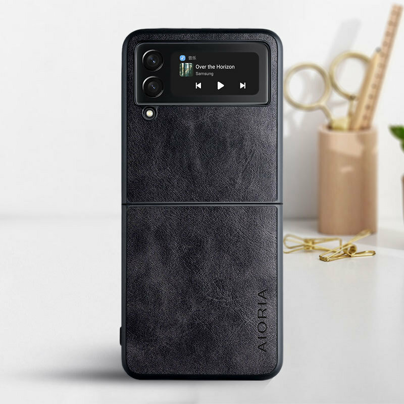 Чехол-бампер MyPads на Samsung Galaxy Z Flip 3 из силикона с декоративным дизайном под кожу с тиснением, черный