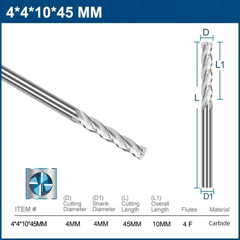 Фреза концевая твердосплавная четырехзаходная XCAN 4х10х45мм