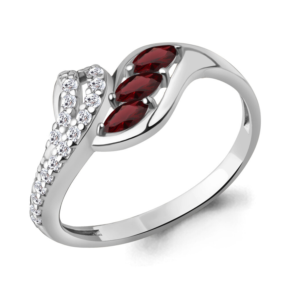 Кольцо, серебро, 925 проба, гранат, фианит