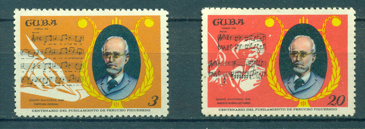 Почтовые марки Куба 1970г. "100-летие со дня смерти Педро Фигередо, композитора национального гимна" Композиторы, Музыканты, Ноты MNH