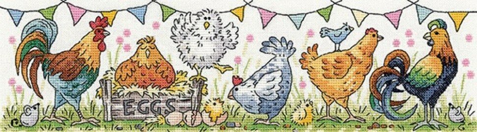 Набор для вышивания Heritage #KCCR1592E Chicken Run (Куриная ферма), Счетный крест, 37 x 10 см