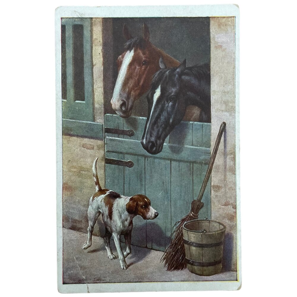 Почтовая открытка "На конюшне" XX век, Европа