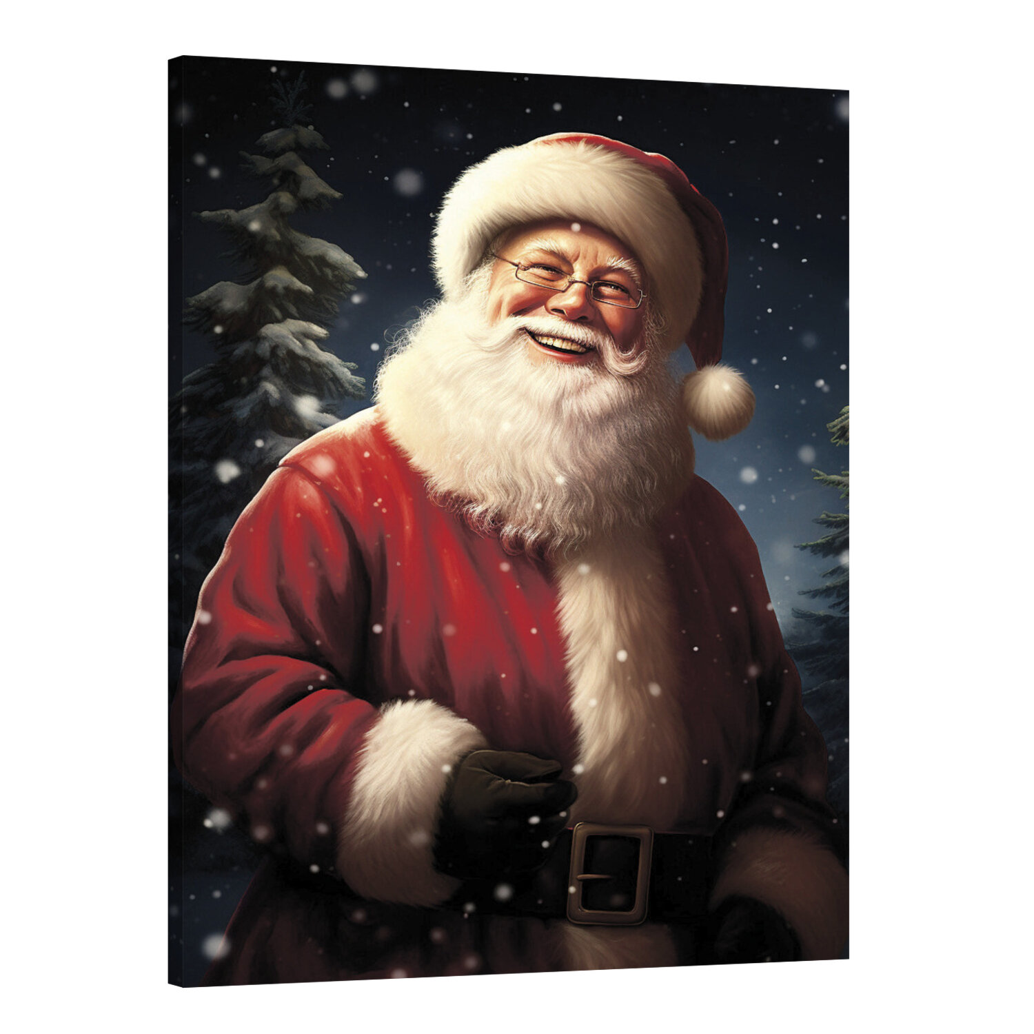 Интерьерная картина 50х70 "Улыбка Деда Мороза в зимнем лесу"