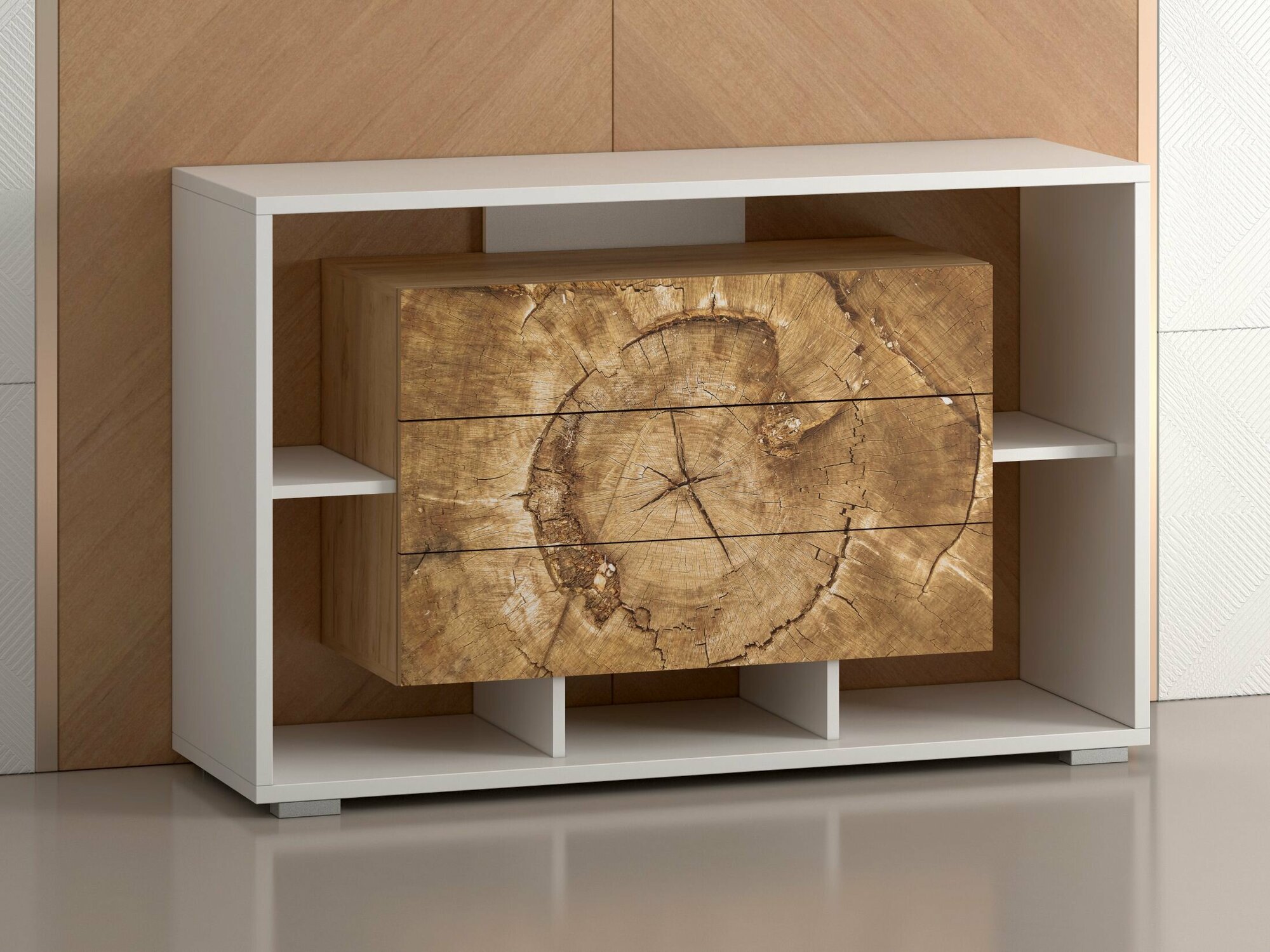 Тумба под телевизор Тоскана тип 3, Дуб Крафт Золотой рисунок/Белый глянец, 120 см, тумба под тв, ящик, напольная