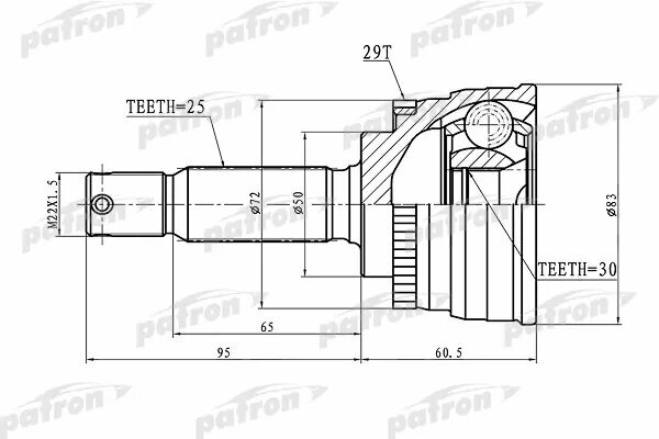 ШРУС наружный с кольцом ABS 25x50x30 ABS:29T HYUNDAI COUPE [AQ] 96-, ELANTRA [AK] 95- PATRON PCV1721 | цена за 1 шт