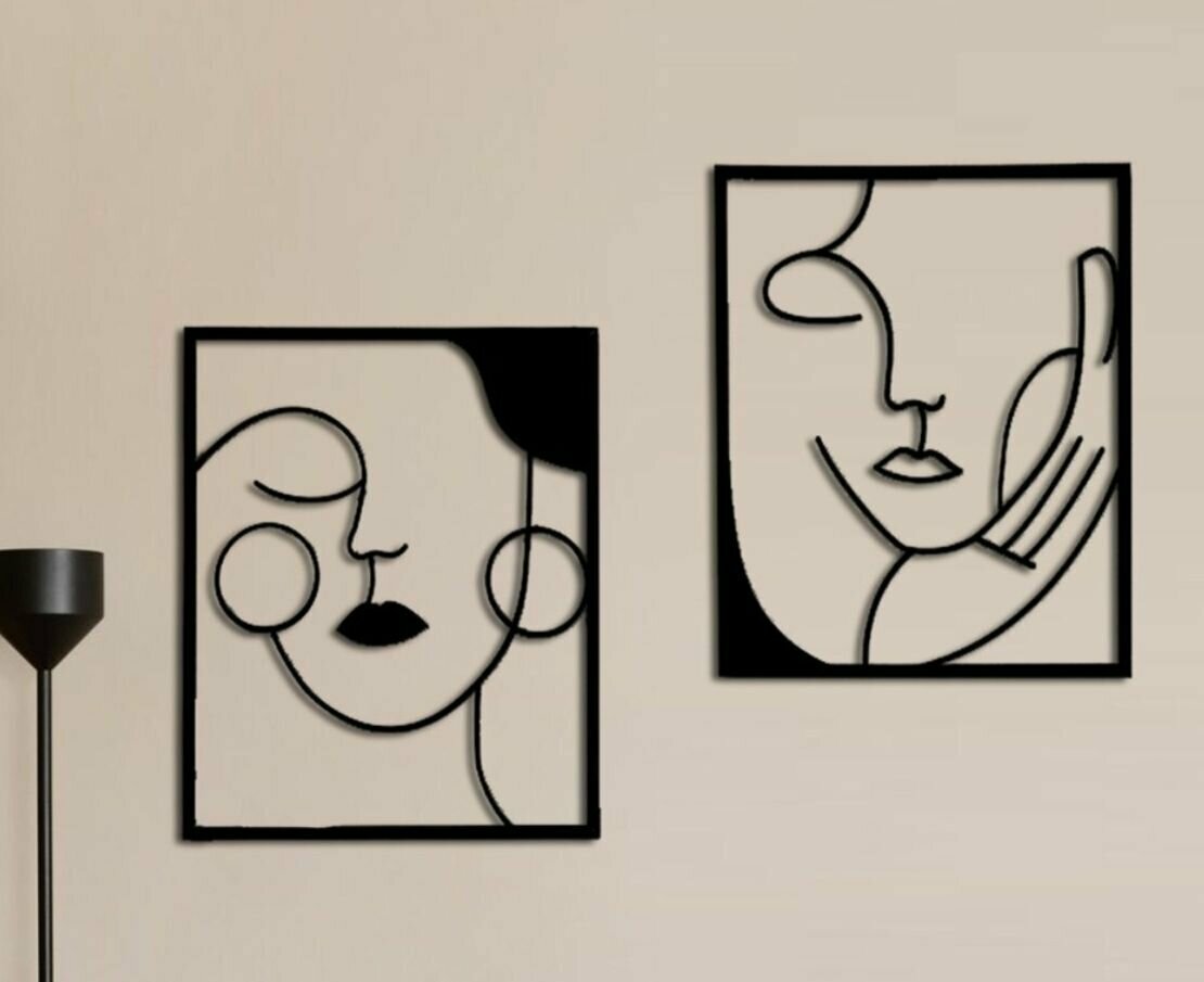 Панно набор, коллаж 60х80 см "Эстетика Девушка Лица" декоративное настенное чёрное, декор на стену, картина