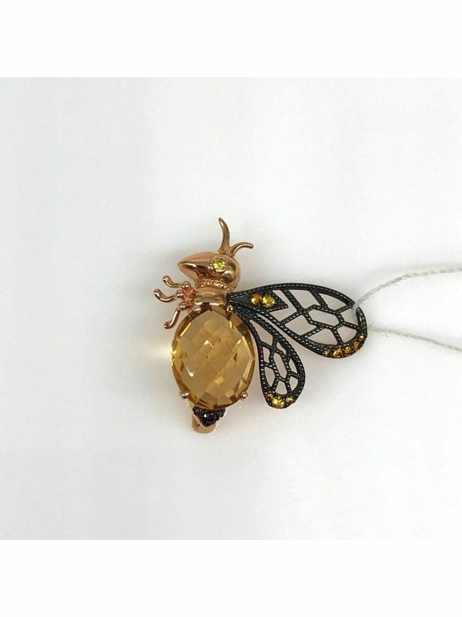 Брошь, красное золото, 585 проба, шпинель синтетическая