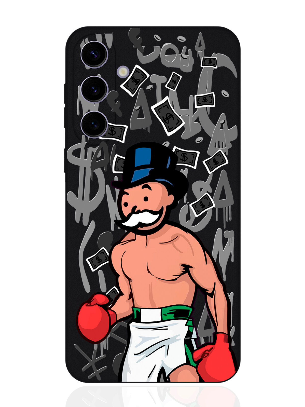 Чехол для смартфона Samsung S24 Plus черный силиконовый Monopoly Boxing/ Монополия Боксер