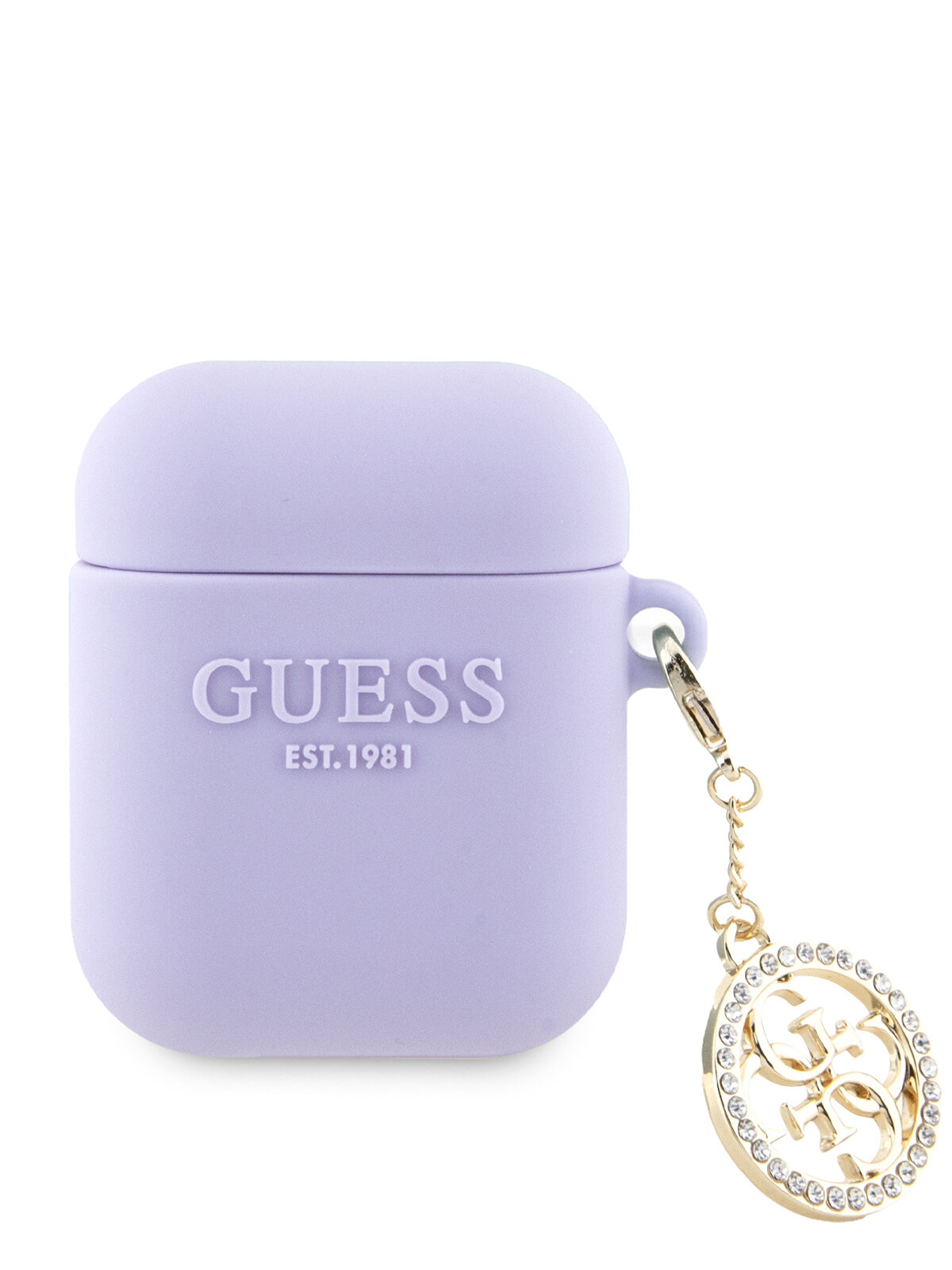 Guess для Airpods 1/2 чехол Liquid silicone with 4G Diamond charm Purple