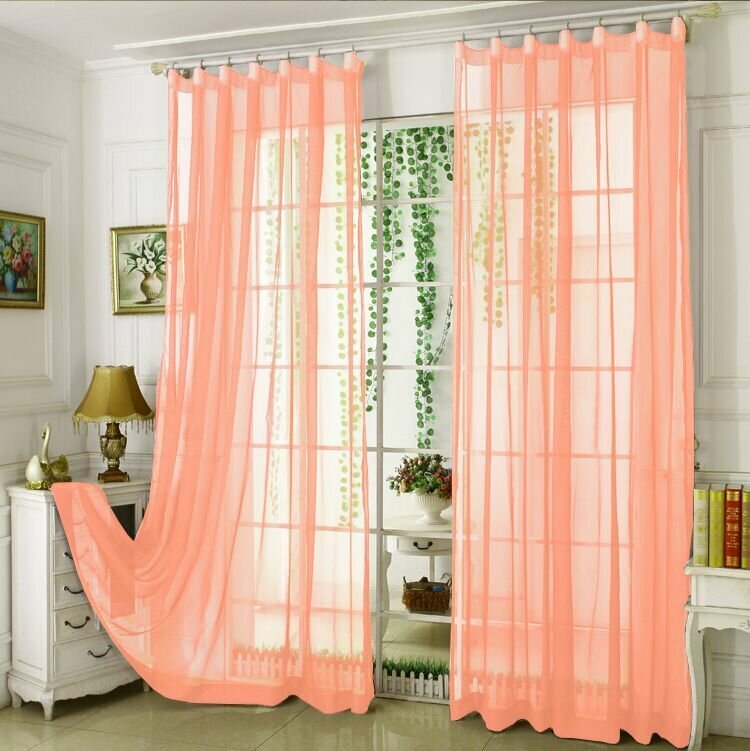 Тюль вуаль для высоких окон - 2 шт. (выс. 290 см * шир. 270 см) цвет коралловая Цена за 2 шторы на ленте под крючки ТВ-1