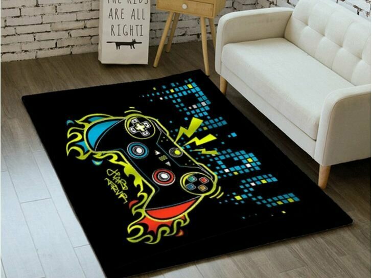 Коврик для детской METROBAS, ковер в детскую джойстики для мальчика, ковер геймера, прикроватный коврик, Полиэстер, Микрофибра, ковер безворсовый, Геймпад Play, 0.6 x 0.9 м