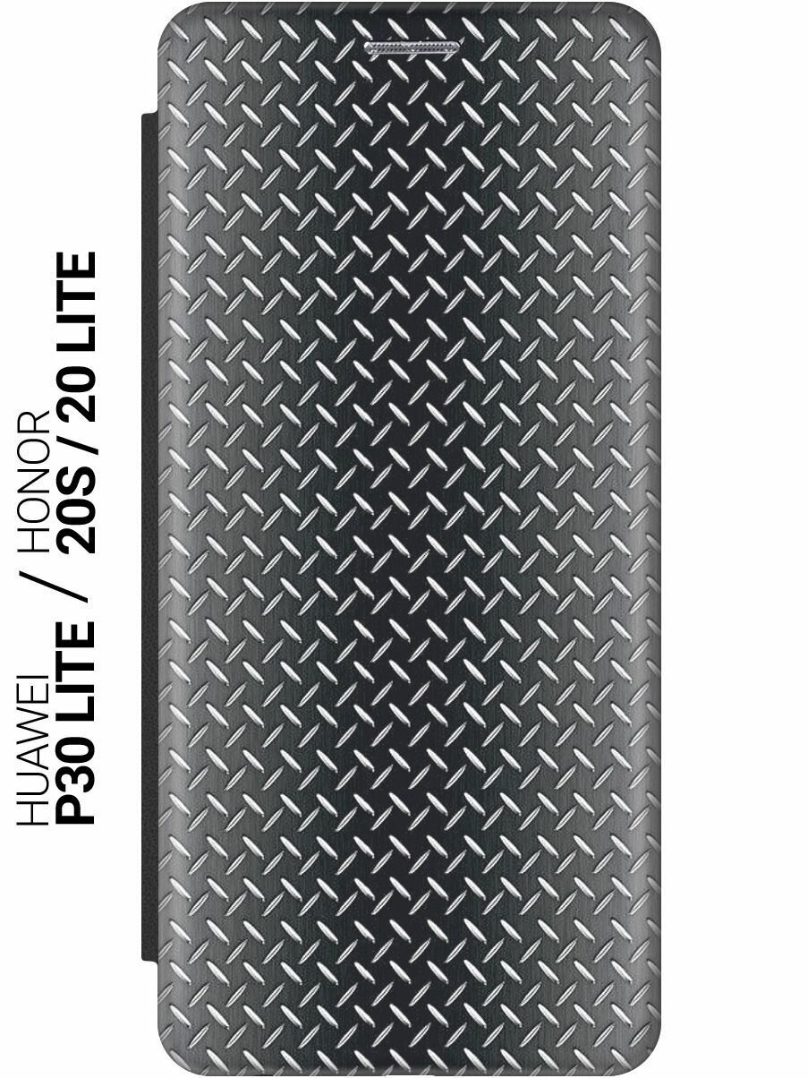 Чехол-книжка на Honor 20 Lite, 20s, Huawei P30 Lite, Хуавей П30 Лайт, Хонор 20 Лайт, 20s c принтом "Металлическая пластина" черный