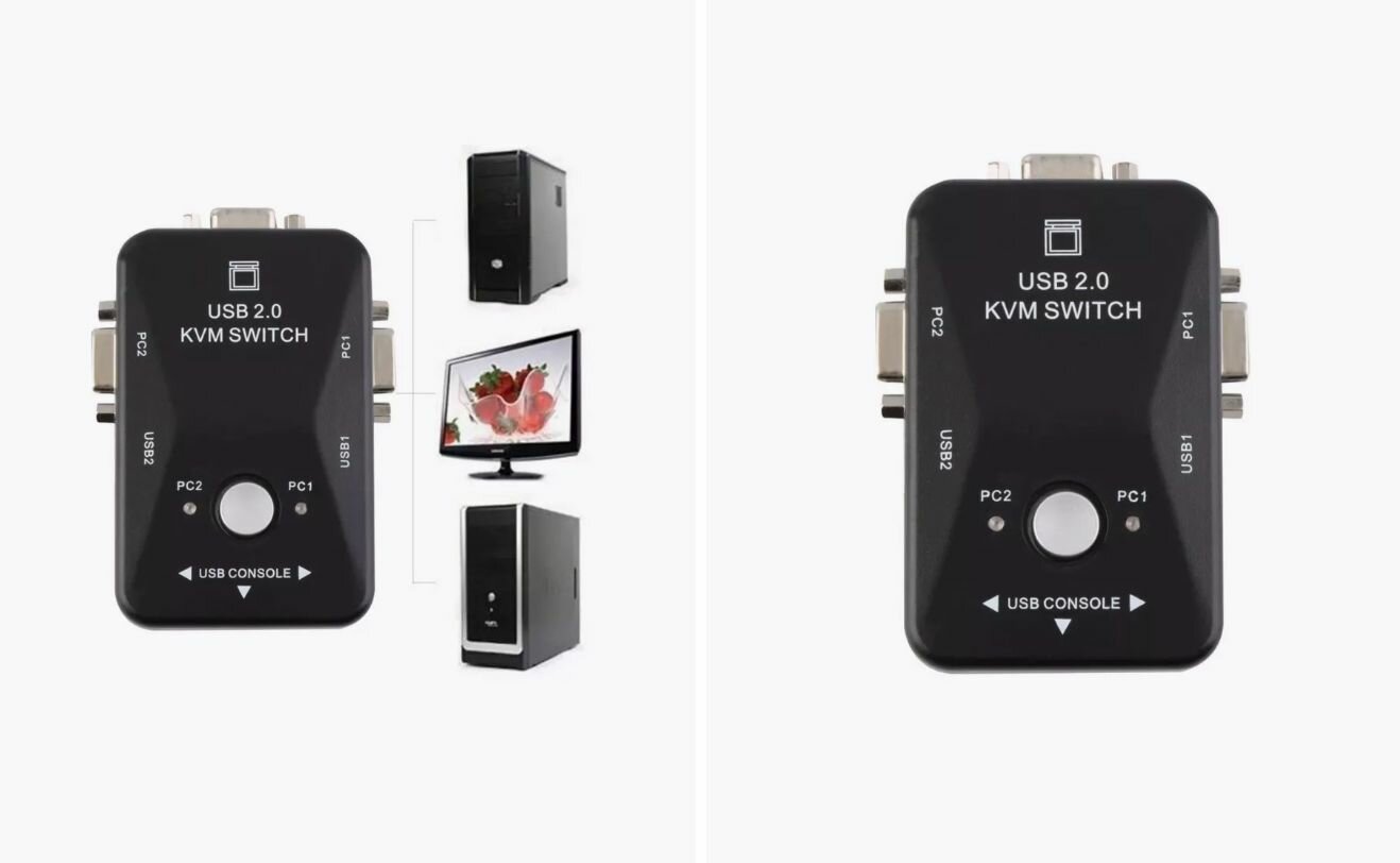 KVM-Переключатель 2x1, с консольными интерфейсами VGA и USB Type A, черный