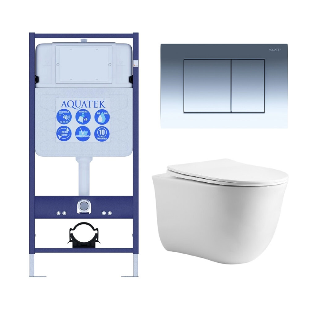 Унитаз с инсталляцией 4в1 Aquatek Классик cm-010, с кнопкой в комплекте
