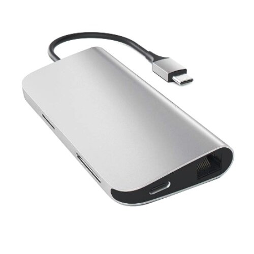 Док-станция USB-C3.0/RJ45 сеть 1Гб HDMI видео 4K хаб 5Гб зарядка PD 100Вт карт-ридер SD/TF KS-is KS-031D - 0.1м аллюм
